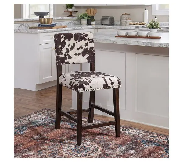 LINON Home Clark Upholstered Nailhead Cow Print Counter Stool