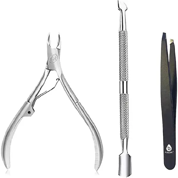 PURSONIC Precision Perfection Bundle Slant Tip Tweezer + Salon-grade Nail Care Kit - Multicolor