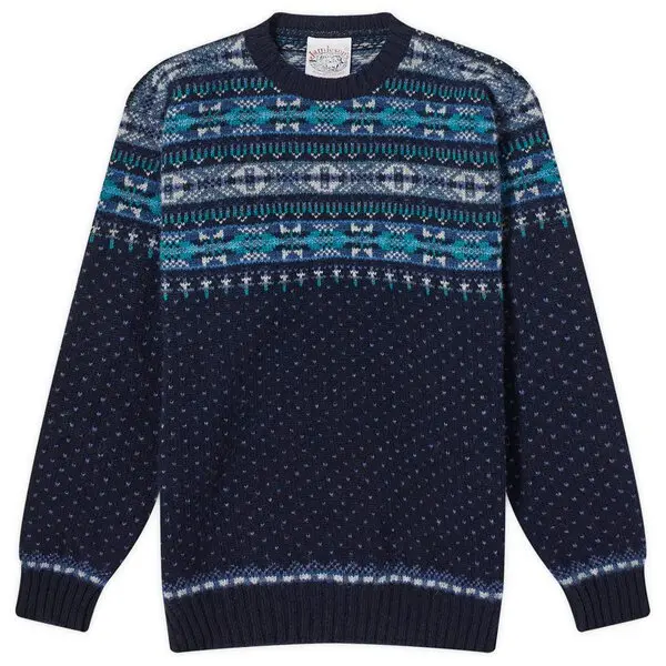 JAMIESON'S OF SHETLAND Nordic Fair Isle Crew Knit - Navy