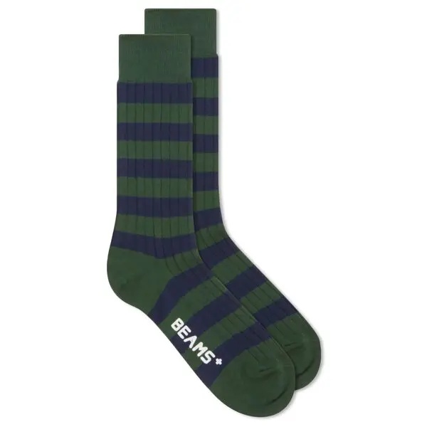 BEAMS Rib Stripe Socks - Green