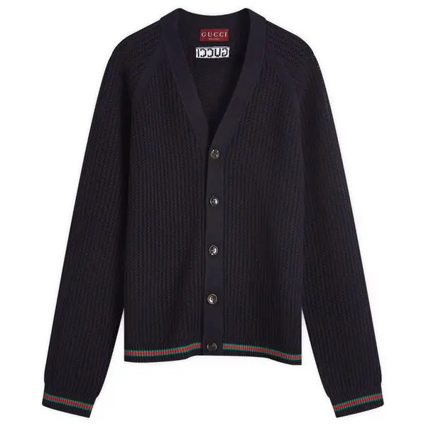 Gucci Grg Trim Cotton Cardigan - Navy/green/red