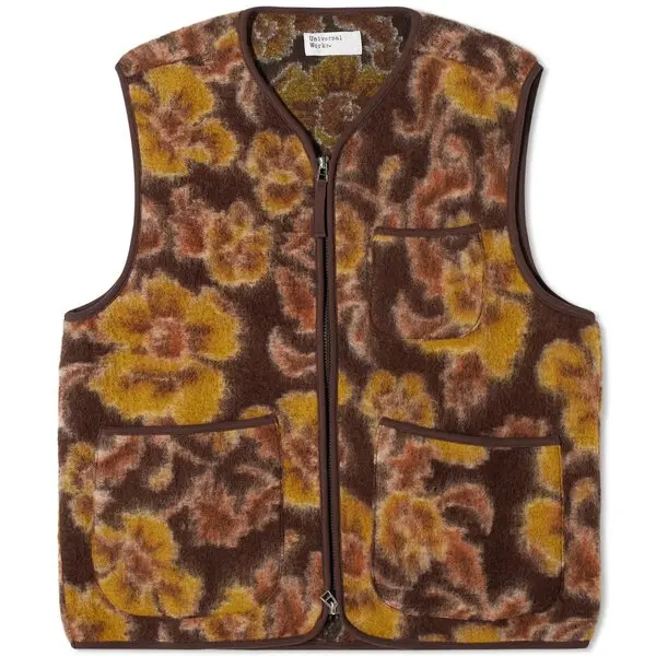 Universal Works Flower Wool Fleece Gilet - Brown
