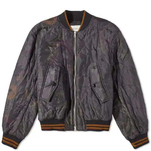 Dries Van Noten Verso Floral Print Bomber Jacket In Navy - 70% Off