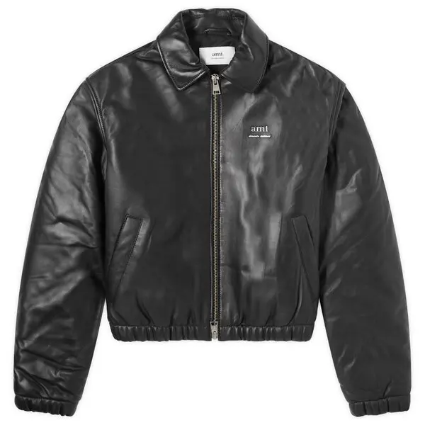 Ami Padded Leather Jacket - Black