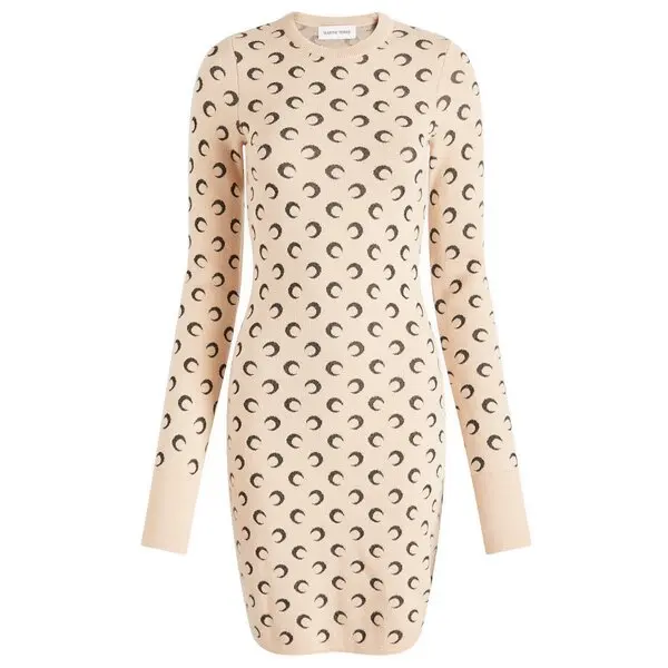 marine serre moon jacquard twill mini dress Marine Serre Moon Jacquard Knit Mini Dress In Tan - 50% Off