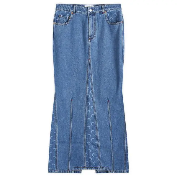 MARINE SERRE Moon Laser Denim Long Skirt - Blue