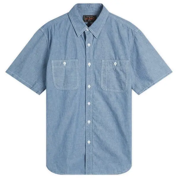 BEAMS Short Sleeve Chambray Work Shirt - Sax