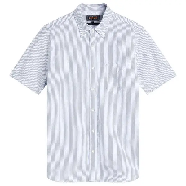 BEAMS Button Down Short Sleeve Shirt - Blue Candy Stripe