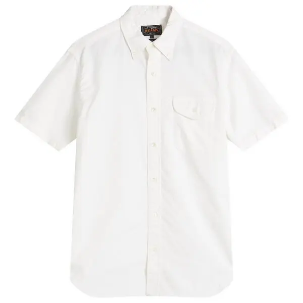 BEAMS Button Down Short Sleeve Oxford Shirt - White