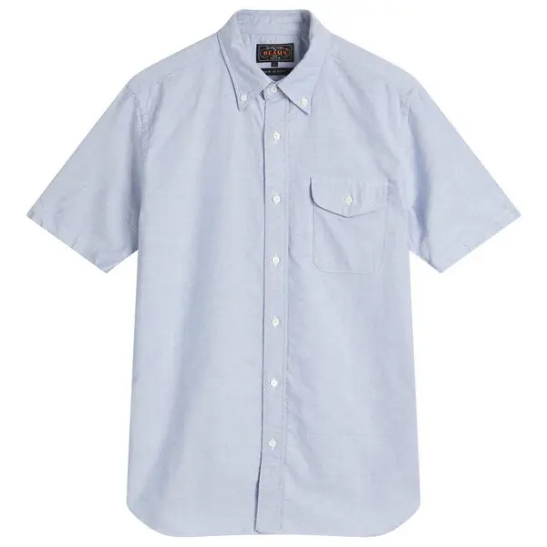 BEAMS Button Down Short Sleeve Oxford Shirt - Sax
