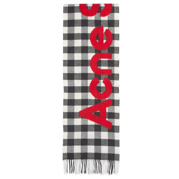Acne Studios Veda Logo Check Scarf - Carbon Grey/red