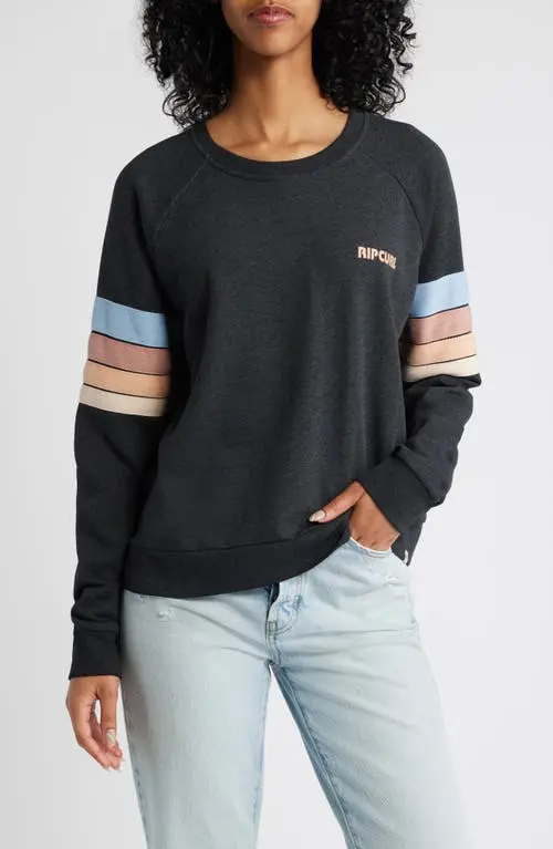 Rip Curl High Tide Stripe Raglan Sleeve Sweatshirt - Black Marle