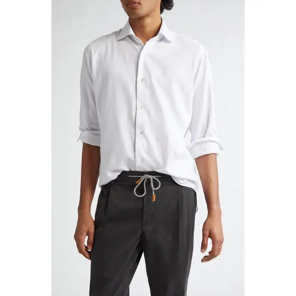 Eleventy Brushed Cotton Blend Button-up Shirt - White