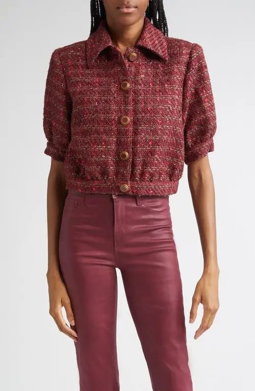 L'Agence Tweed Check Puff Sleeve Jacket - Brown/blk Cherry Multi Tweed