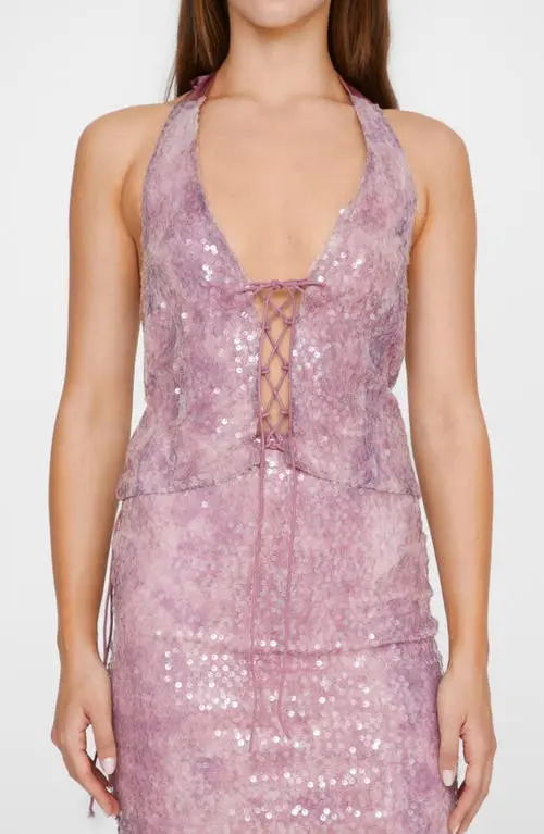 Nasty Gal Sequin Lace-up Halter Top