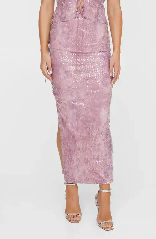 Nasty Gal Sequin Lace-Up Side Maxi Skirt In Pink 45% Off