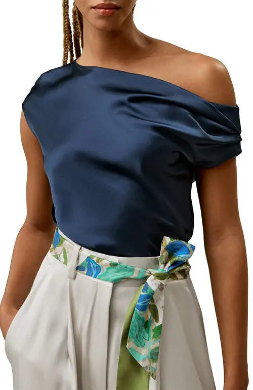 Lilysilk Boat Neck Silk Top - Navy Blue