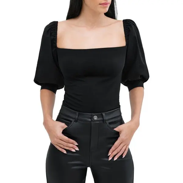 MARCELLA Alana Mixed Media Top - Black