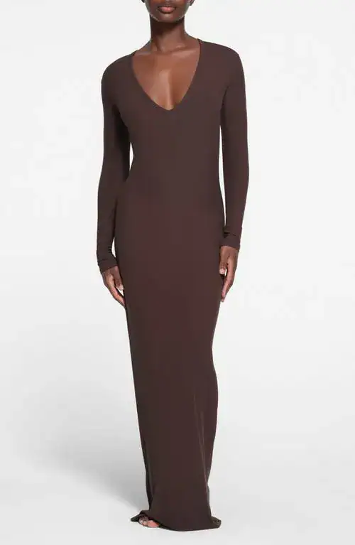 Skims Soft Lounge Long Sleeve V-Neck Dress - Phoenix | Editorialist