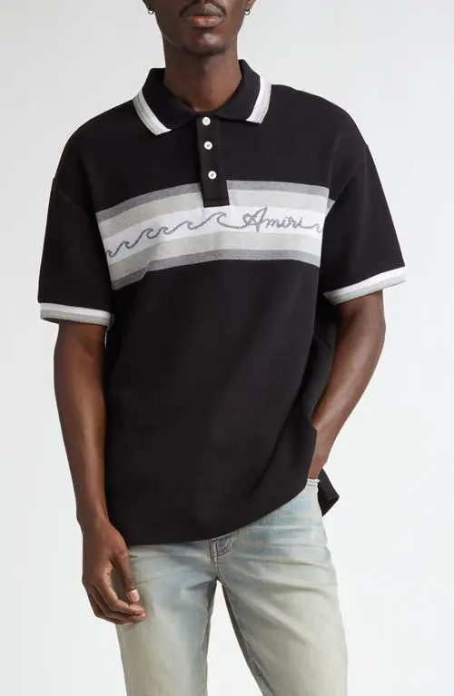 Amiri Wave Baja Stripe Piqué Knit Polo - Black