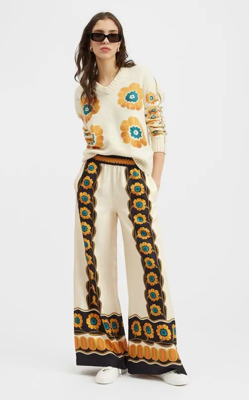 La DoubleJ Silk Twill Palazzo Pants - Daisychain Placée Orange