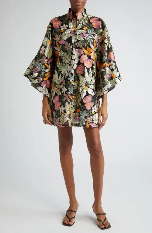 La Vie Style House Safari Floral Sequin Cover-up Minidress
