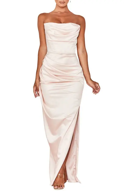 House Of Cb Adrienne Pleated Strapless Gown - Champagne