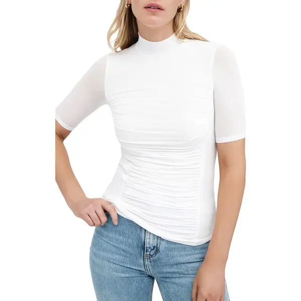 MARCELLA Logan Ruched Mock Neck Top - Off White