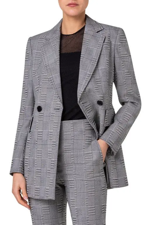 Akris Glen Plain Double Breasted Wool Blazer