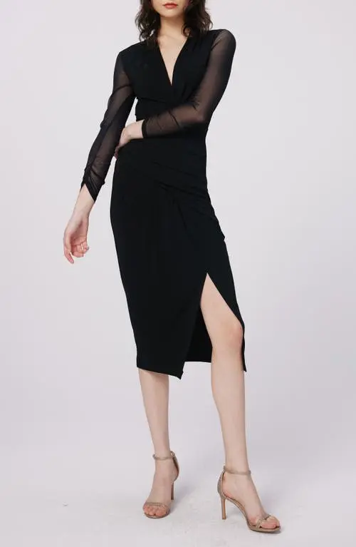 Diane Von Furstenberg Serina Mixed Media Long Sleeve Dress - Black |  Editorialist