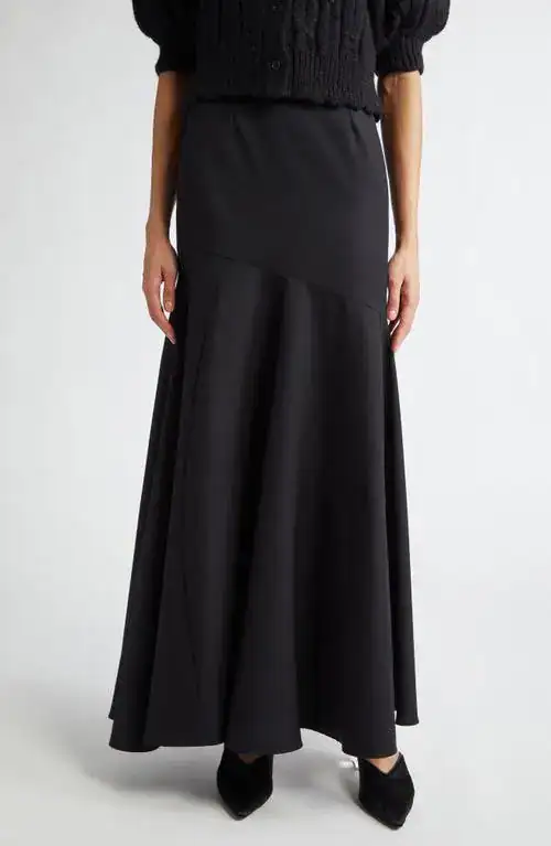 Simone Rocha Bias Cut Virgin Wool Maxi Skirt In Black 65% Off