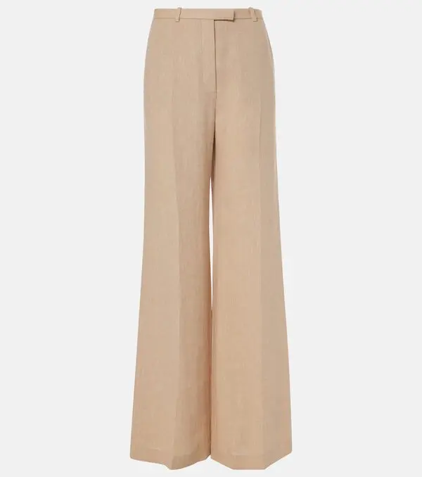 Loro Piana Emmit Flared Linen Pants - Beige