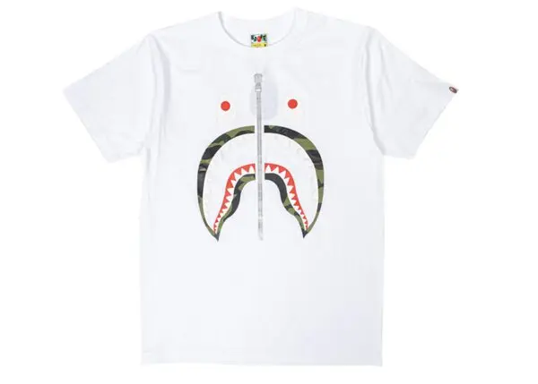 BAPE A Bathing Ape 1st Camo Shark Tee Shirt - White/green