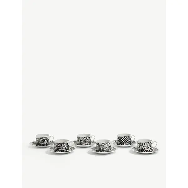 FORNASETTI Leopardato Skin Porcelain Tea Cups And Saucers Set Of Six