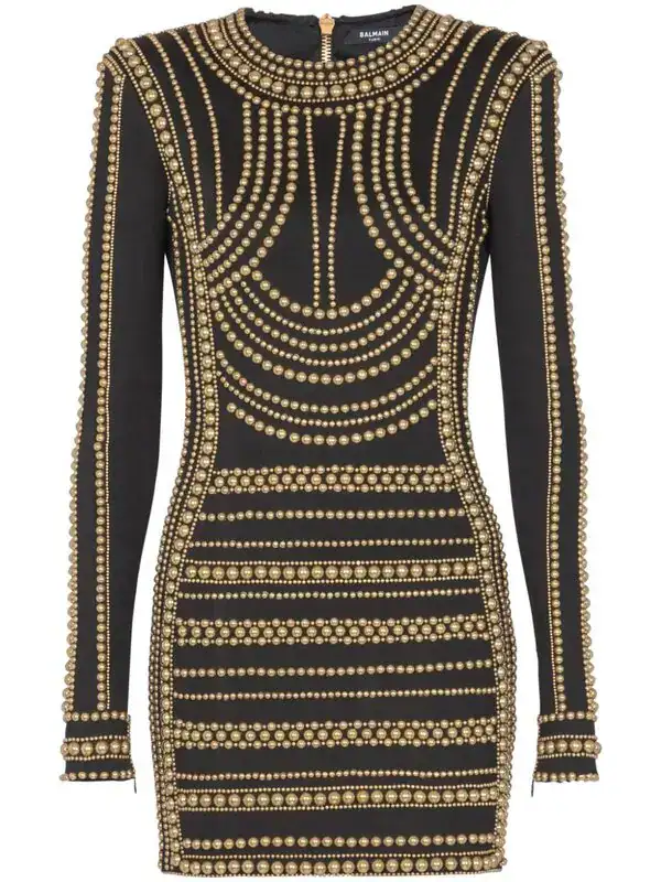 balmain gold sequin dress Knee Length Black Wedding Dress with Gold Underlay and Sash
