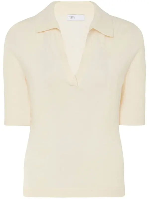 Rosetta Getty Open-neck Knitted Polo Top - Neutrals