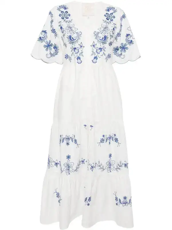 johnny was embroidered midi dress Johnny Was Makani Floral-Embroidered Mesh Midi Dress – Judees main image 0