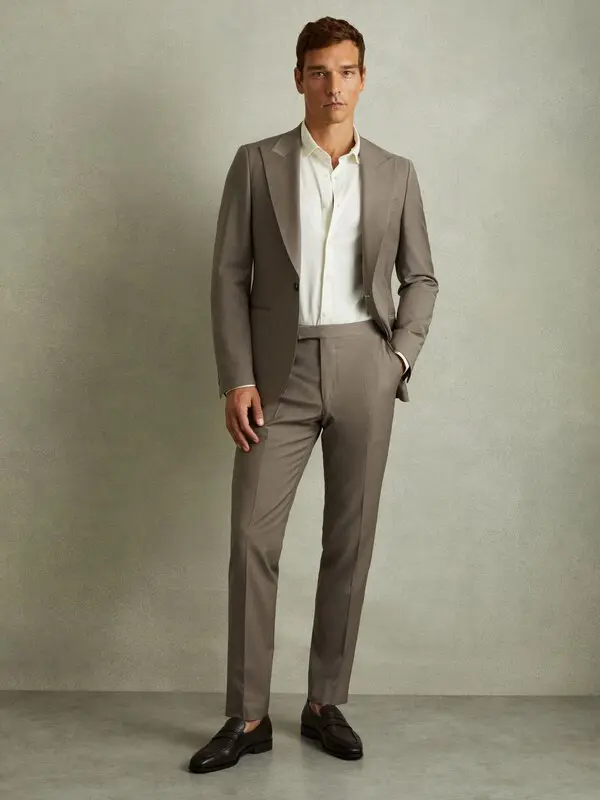 REISS Harley Textured Tapered Trousers - Mushroom Brown