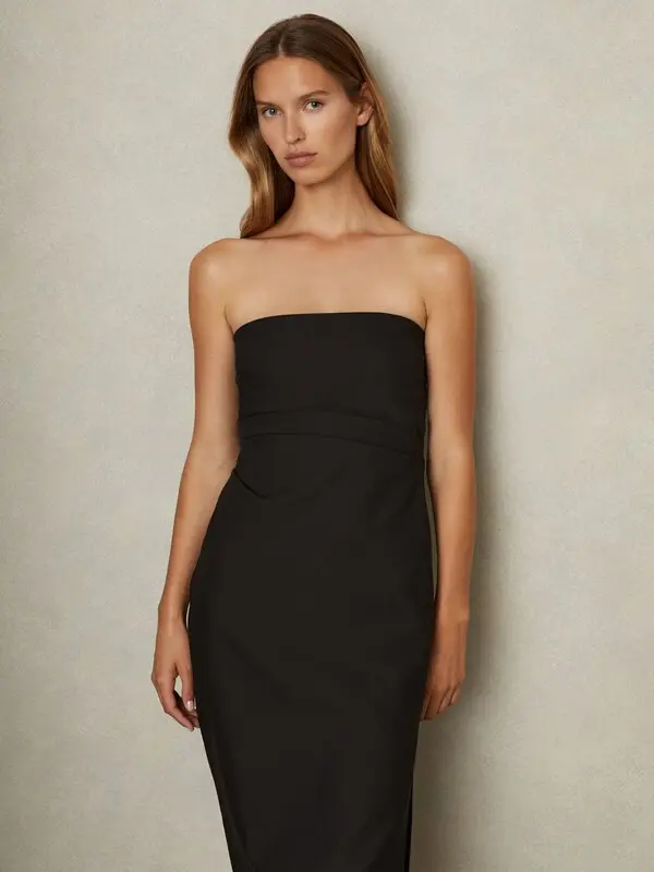 REISS Arwen Strapless Pleated Midi Dress