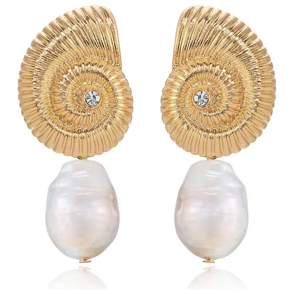 Ettika Swirl Shell Freshwater Pearl Drop Earrings