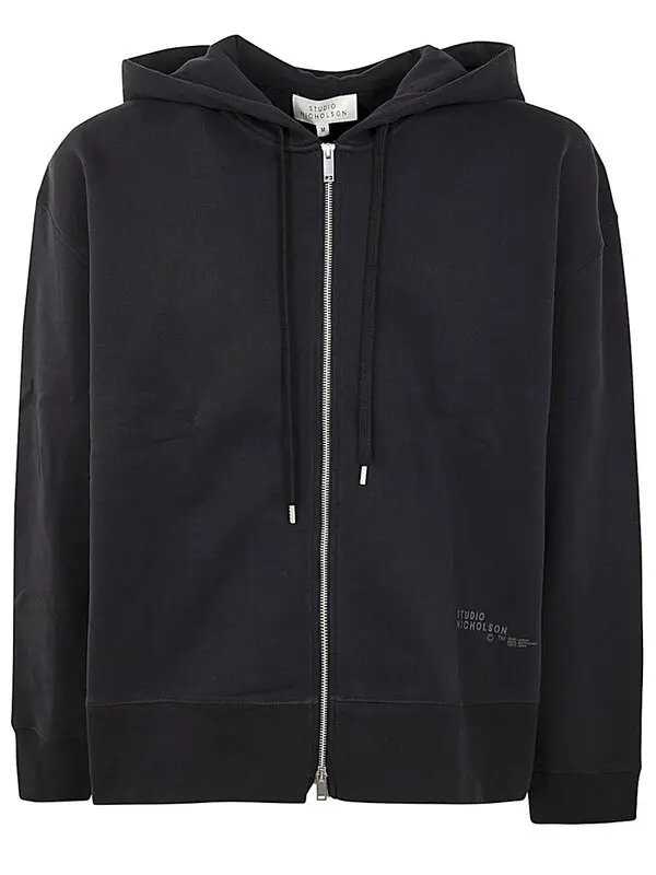 Studio Nicholson Fleece Back Zip Through Hoodie With Logo