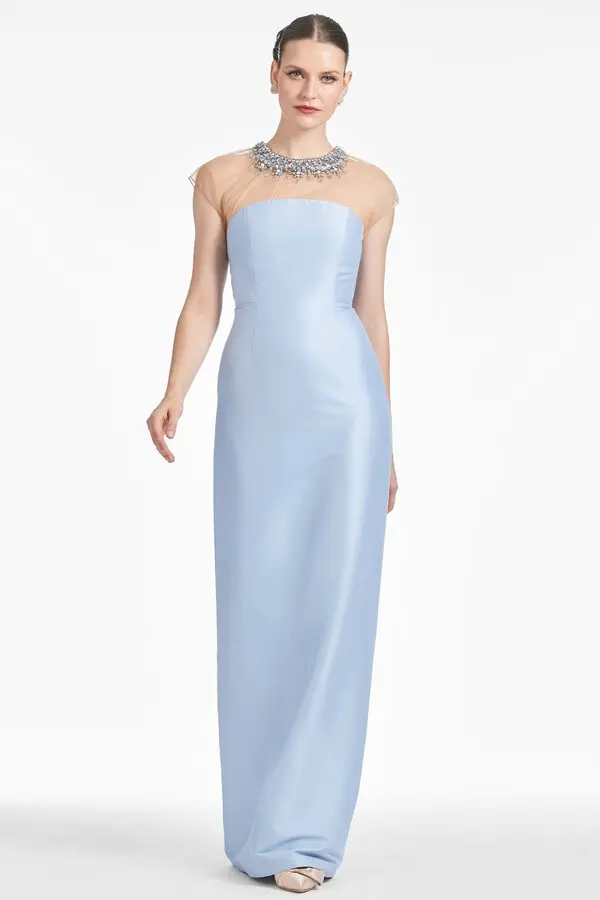 Sachin & Babi Irina Column Gown With Beaded Embellishments - Glacial Blue