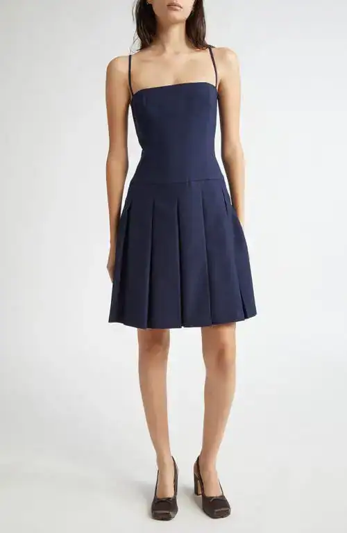 sachin and babi light blue dress Sandy Liang Roo Pleated Drop Waist Dress In Navy - 40% Off