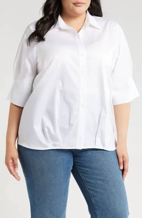 HARSHMAN Bernadina Elbow Sleeve Button-up Shirt - White