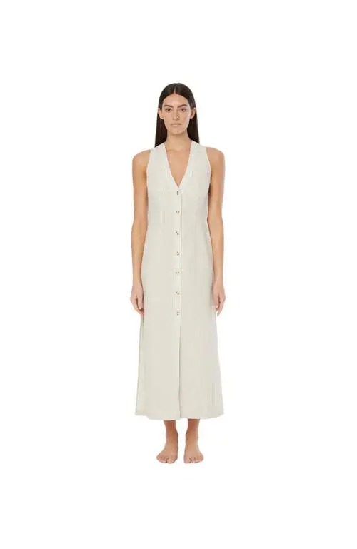Onia Air Linen Button-down Maxi Dress - Jute/white