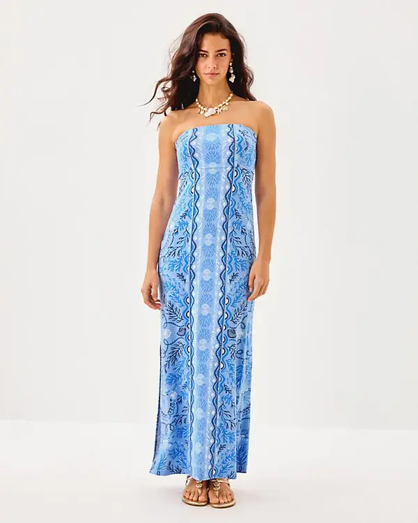 Lilly Pulitzer Noa Strapless Maxi Dress - Jacaranda Blue Knotty And Nice Engineered Knit Maxi