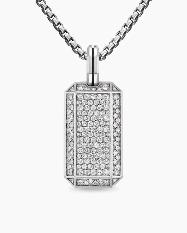 David Yurman Sterling Silver Octagonal Tag With Black Diamonds - Diamond