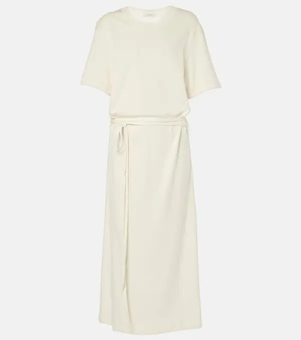 LEMAIRE Belted Cotton Jersey Midi Dress - White