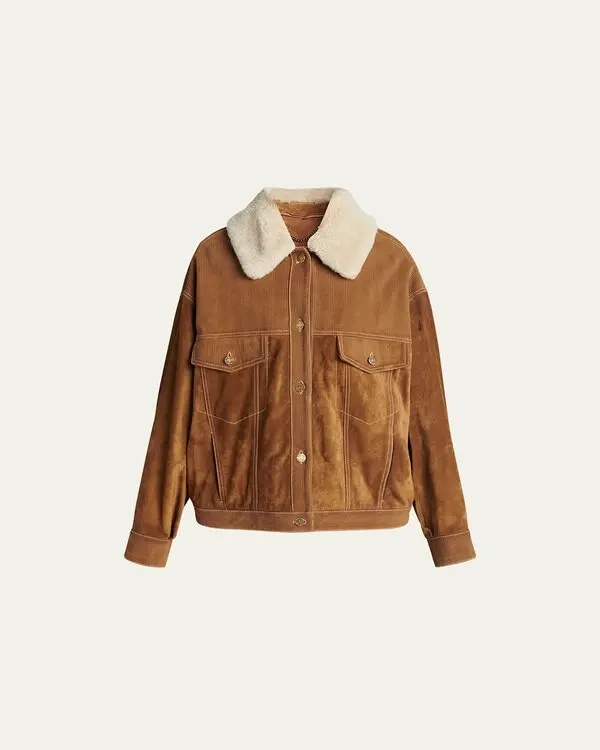 Golden Goose Journey Suede Jacket With Removable Collar - Tobacco Brown