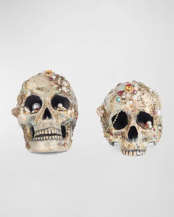 KATHERINE'S COLLECTION Tabletop Jewel Encrusted Skulls, Set Of 2